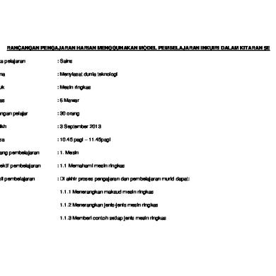 Rancangan Pengajaran Harian Menggunakan Model Pembelajaran Inkuiri ...