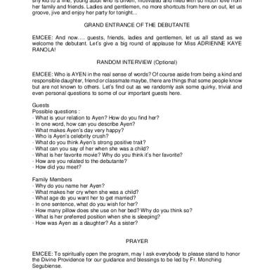 Debut/Birthday Party Script Template [PDF] | Documents Community Sharing
