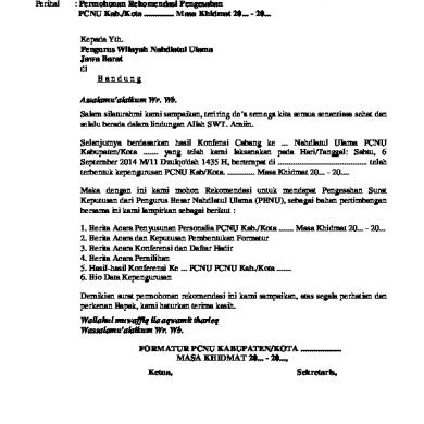 1. Contoh Draft Permohonan Rekomendasi ke PWNU [PDF] | Documents Community Sharing