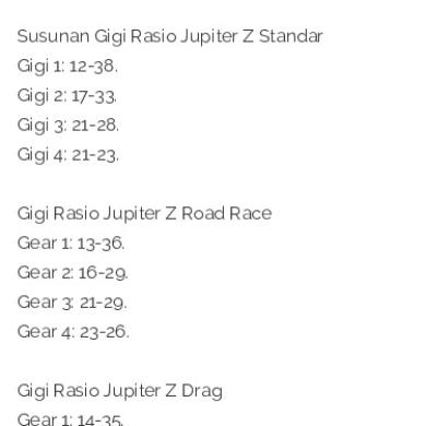 Daftar Ukuran Gigi Rasio Motor Standar Pabrik Lengkap - OTOSAE.pdf [PDF ...
